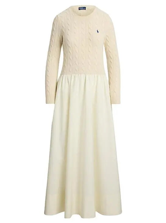 Polo Ralph Lauren Brand-embroidered Knitted And Cotton Maxi Dress - Authentic Cream