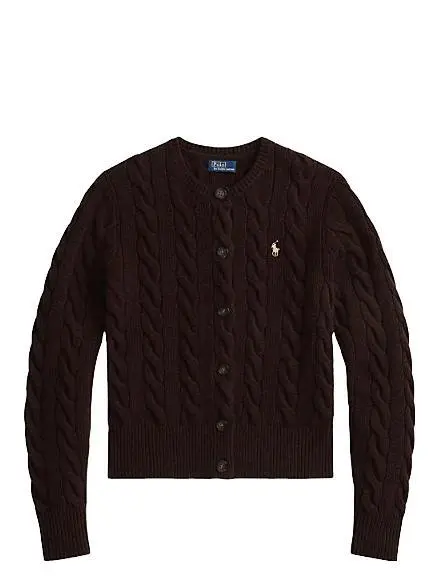 Ralph Lauren Crewneck Cable-knit Cotton Cardigan - Walnut Brown Melange