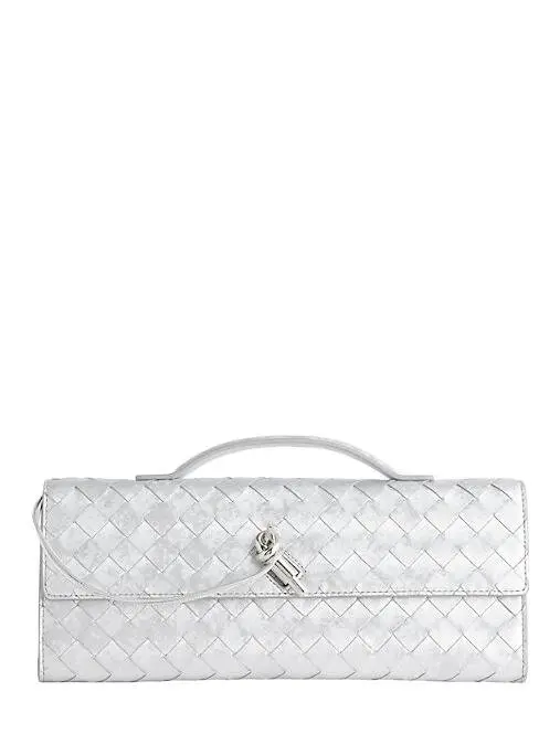 Bottega Veneta Andiamo Small Leather Clutch - Silver-silver