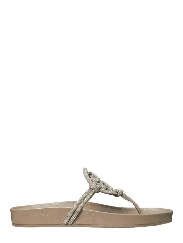 Tory Burch Miller Cloud Knotted Pavé Leather Thong Sandals - New Basalt