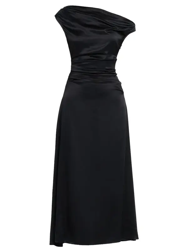 Staud Phare Draped Silk Midi Dress - Black