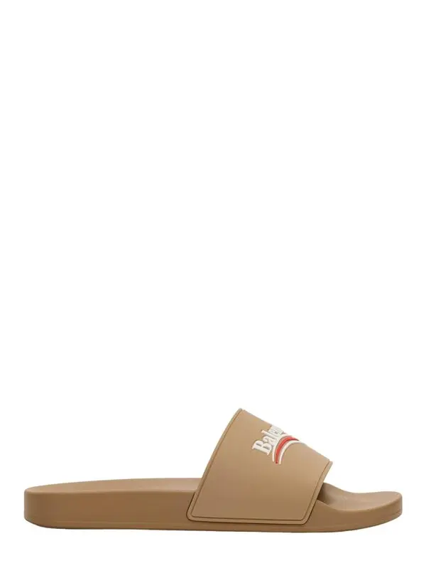 Balenciaga Rubber Logo Pool Slides - 9735 Dark Beige/white/red
