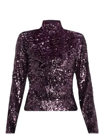 Rabanne Long-sleeve Sequin Top - Beetroot Purple