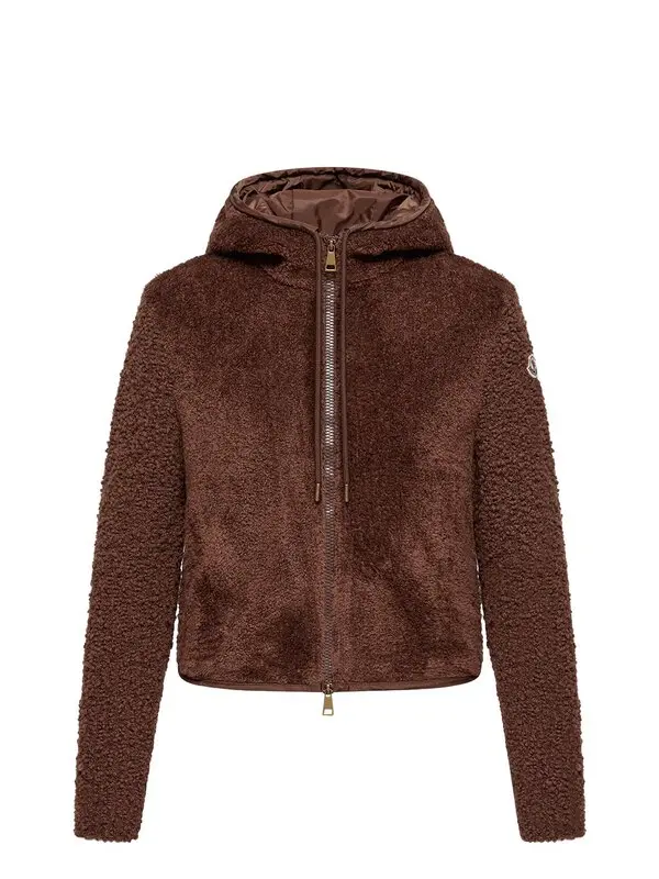 Moncler Bouclé & Teddy Zip-up Hoodie - Brown