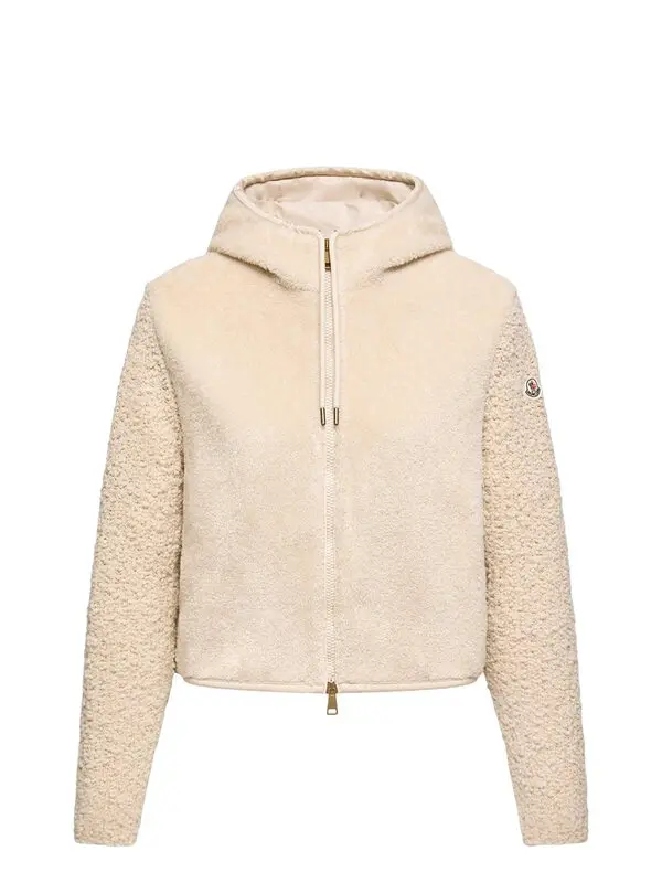 Moncler Bouclé & Teddy Zip-up Hoodie - White