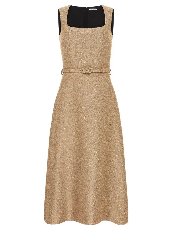 EMILIA WICKSTEAD Sequined Tweed Midi Dress - Gold