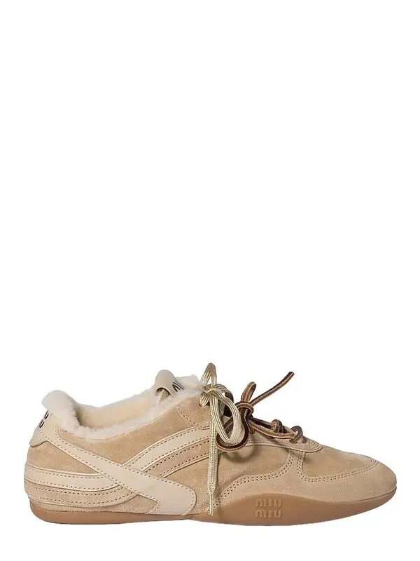Miu Miu Shearling-lined Low-top Sneakers - Deserto
