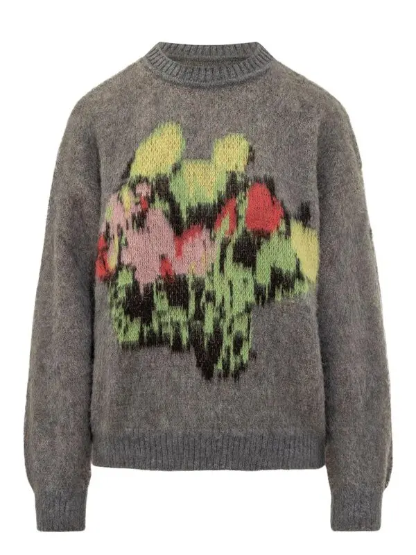 MSGM Mohair Sweater With Abstract Pattern - Grey