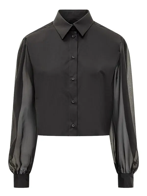MSGM Crop Shirt With Transparent Sleeves - Black