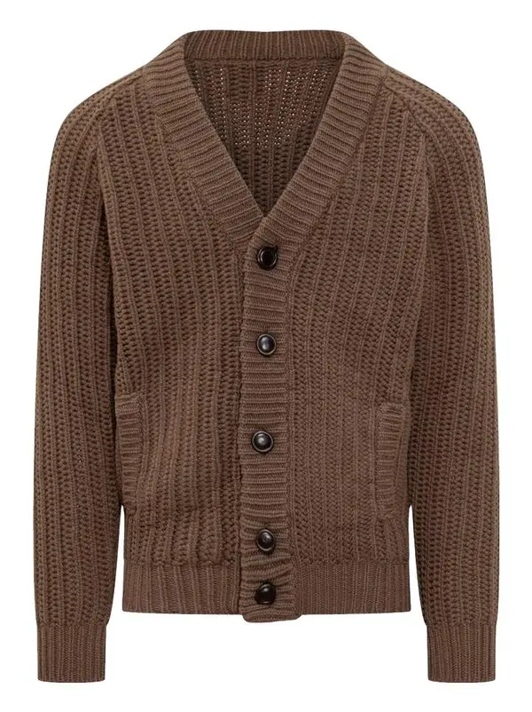 RAKKI Ribbed Knit Cardigan - Brown
