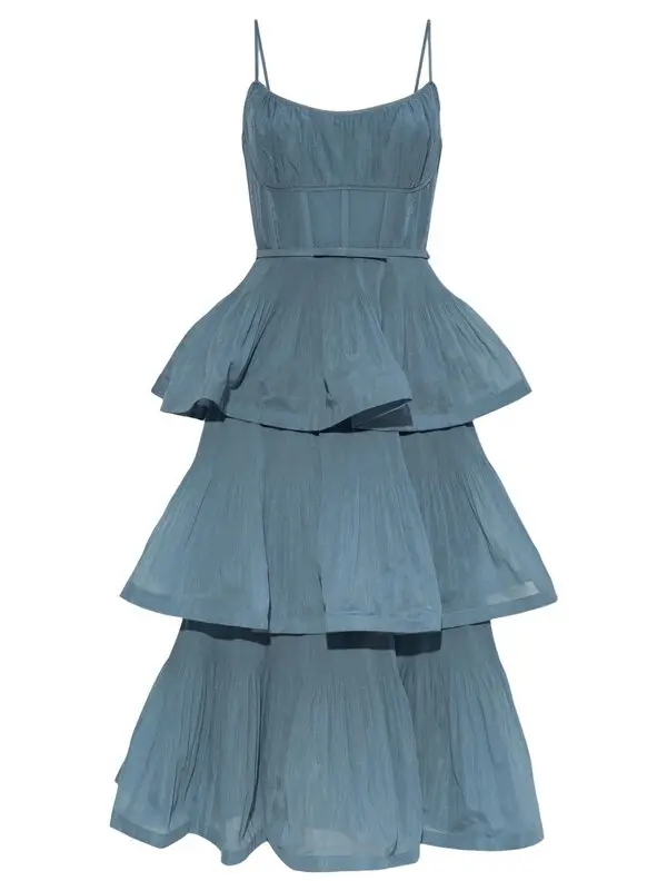 Zimmermann Pleated Tiered Midi Dress - Blue