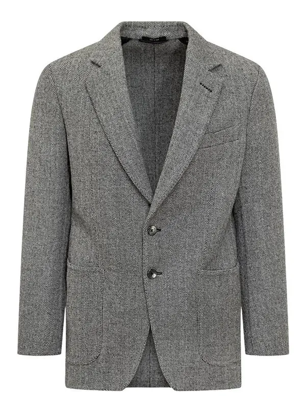 TOM FORD Grey Wool Jacket With Chevron Pattern - Black