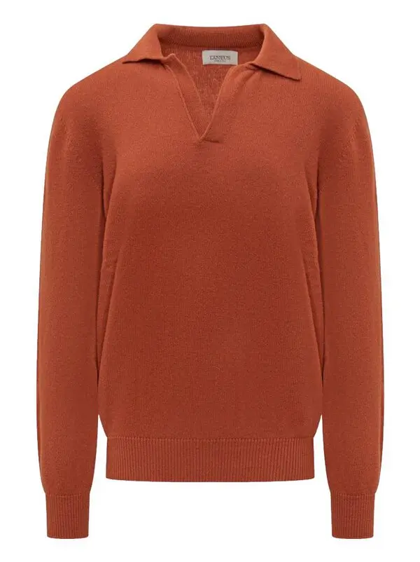 LANEUS Collared V-neck Sweater - Orange