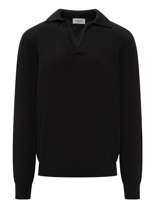 LANEUS Sweater With Collar And V-neckline - Black
