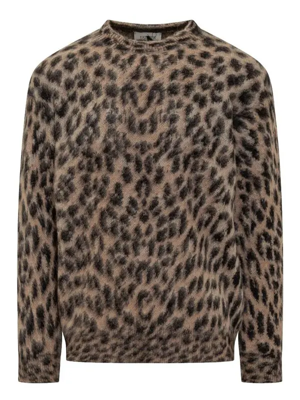 LANEUS Animal Print Sweater - Brown