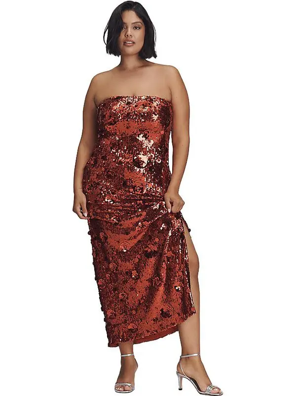 Endless Rose Strapless Sequin Midi Dress - Red