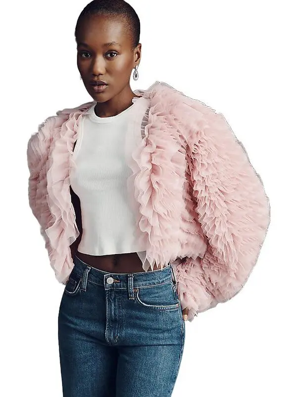 Anthropologie Tulle Ruffle Bolero Jacket - Pink