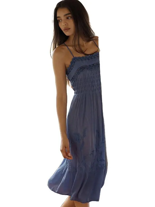 LYREBIRD Pleated Chiffon Midi Dress - Gray Blue