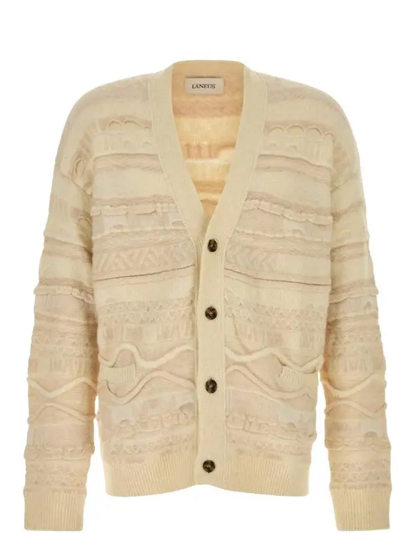LANEUS Jacquard Cardigan - Lattemilk