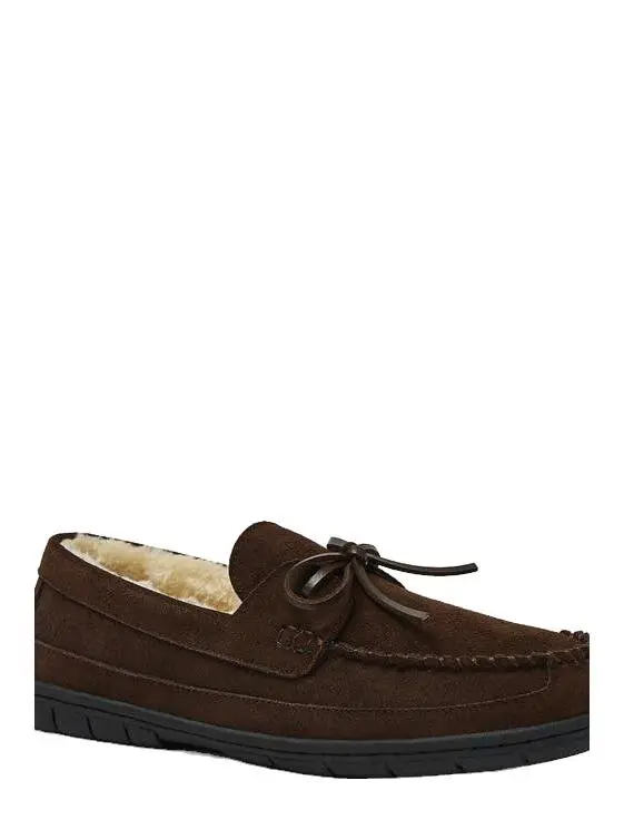 LANDS' END Fuzzy-lined Moccasin Slippers - Rich Coffee