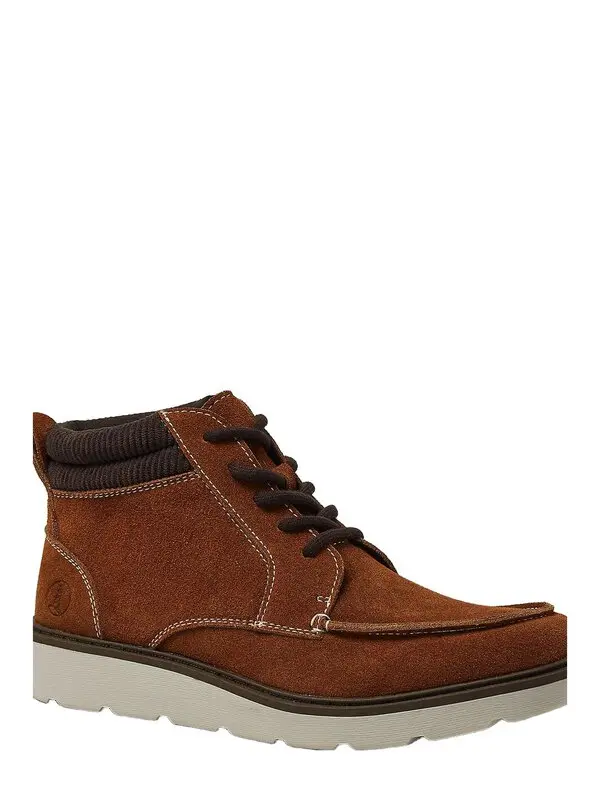 LANDS' END Moc Toe Flannel Lined Lace Up Boots - Cognac Suede
