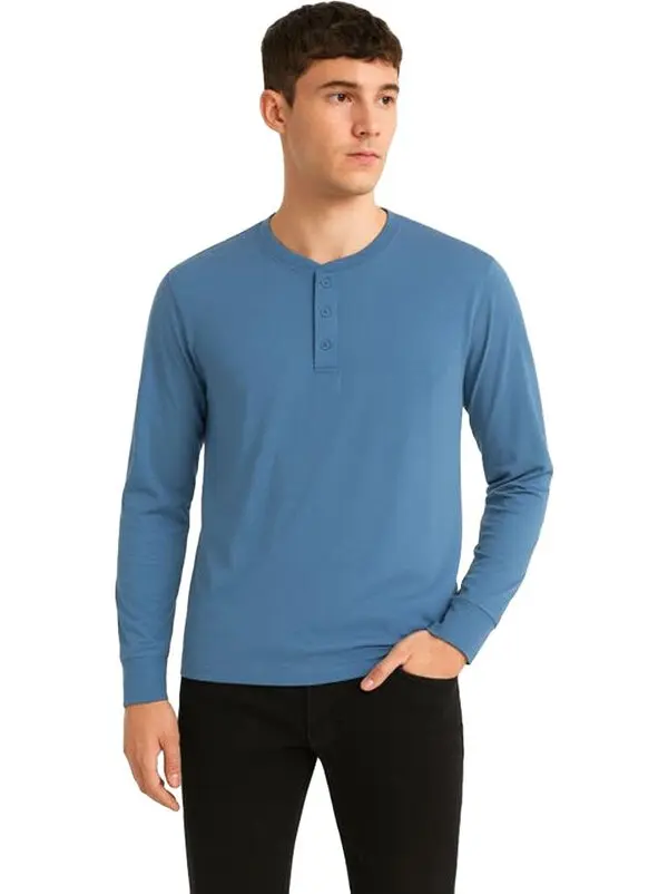 BENBEN Long Sleeve Henley Shirt - Blue