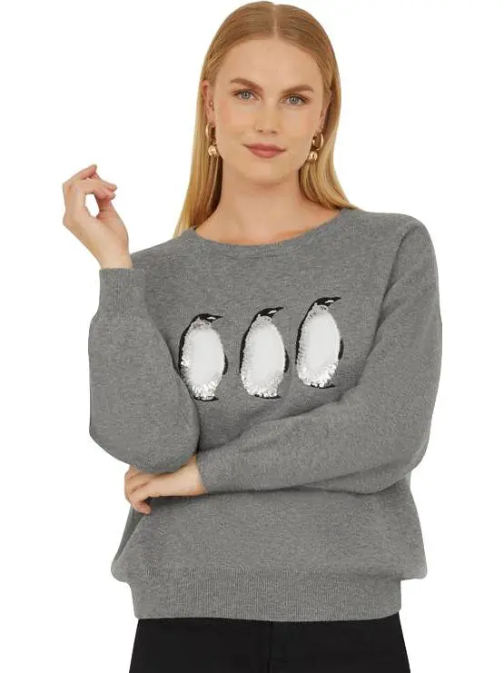 YUMI Penguin Embellished Knitted Jumper - Grey