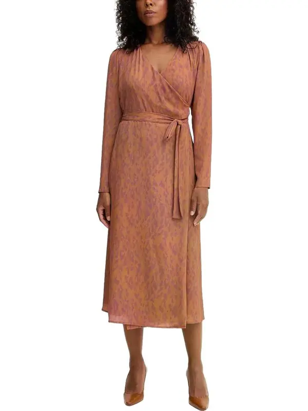 SILVIAN HEACH Long-sleeve Midi Dress With Tie Detail - Brown