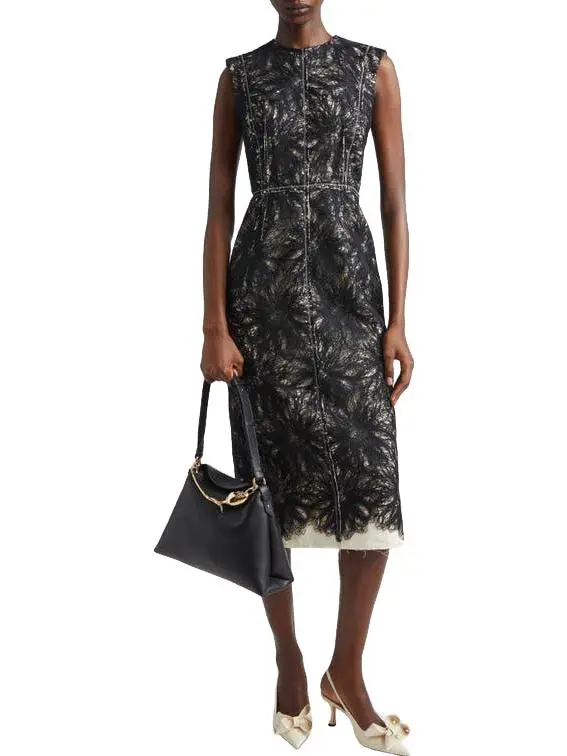Erdem Metallic Thread Lace Pencil Midi Dress - Black