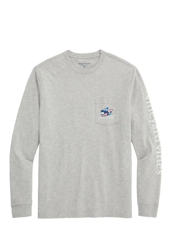 Vineyard Vines Downhill Ski Whale Long Sleeve Pocket Graphic T-shirt - Grey Heather