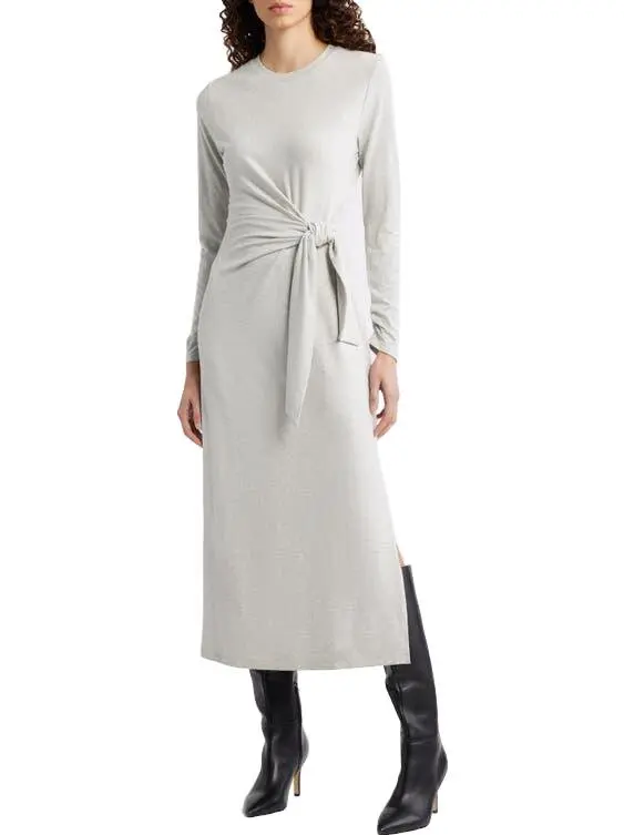 Hugo Boss Side-tie Long-sleeve Midi Dress - Light/pastel Grey