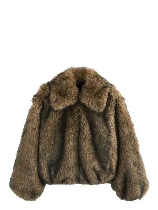 NEXT Faux Fur Zip-up Jacket - Neutral