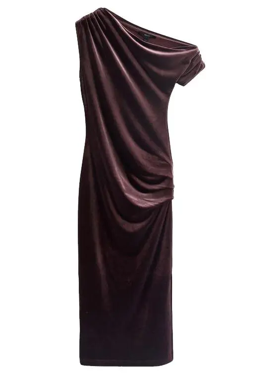 NEXT One-shoulder Velvet Maxi Dress - Brown