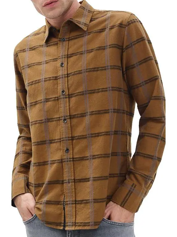 Rag & Bone Tomlin Plaid Brushed Oxford Button-up Shirt - Rust