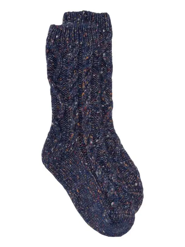 MUK LUKS Cable Knit Crew Socks - Dark Blue