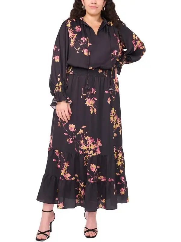 Vince Camuto Floral Print Maxi Dress - Rich Black