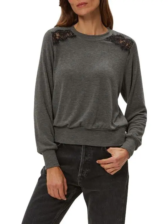 Michael Stars Lace Inset Knit Top - Charcoal