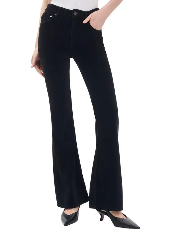 Rag & Bone Flexi Velvet Dahlia Mid Rise Flare Jeans - Black Velvet