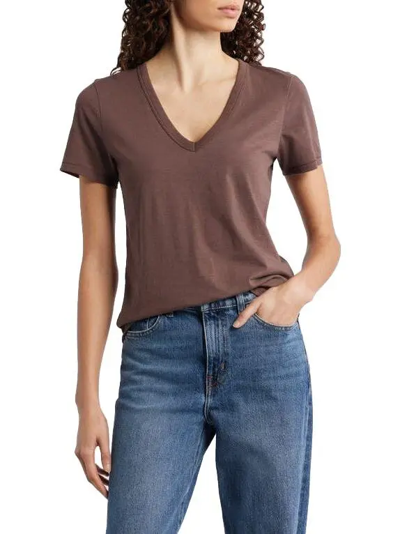 Rag & Bone Slub V-neck T-shirt - Coffee