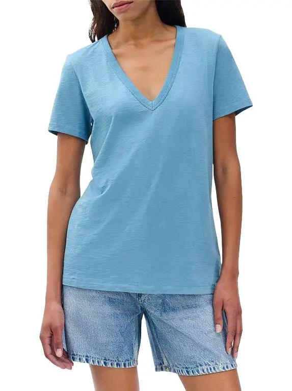 Rag & Bone Slub V-neck T-shirt - Fog Blue
