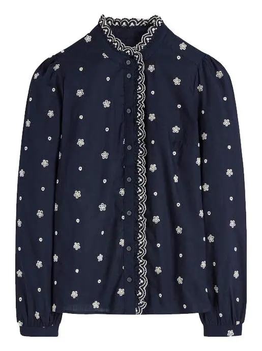 Boden Floral Embroidered Button-up Shirt - Navy Broderie