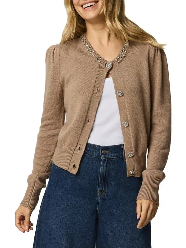 Splendid Montana Crystal Embellished Cardigan - Macchiato Heather Brown