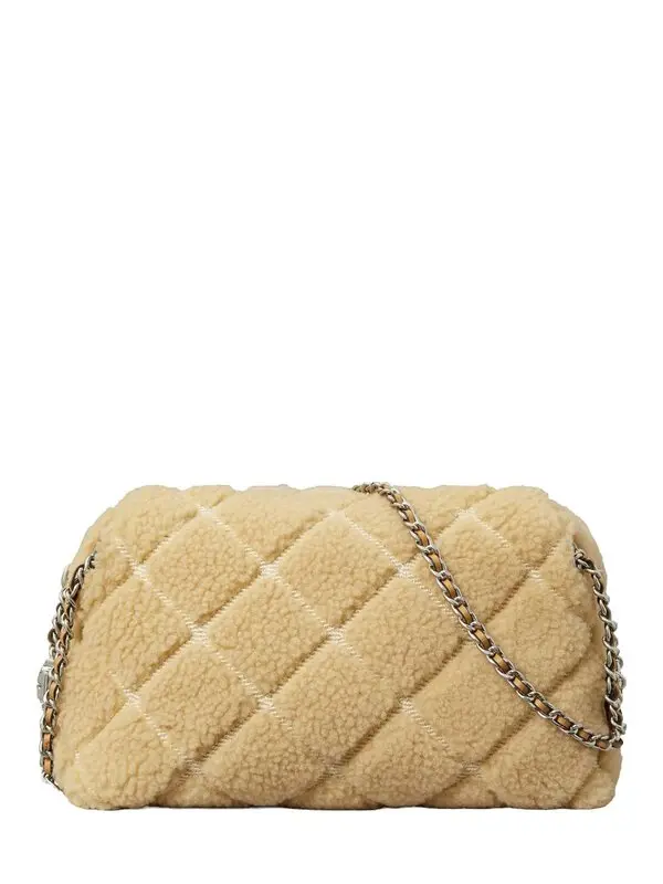 Tory Burch Fleming Quilted Shearling Crossbody Bag - Ivory