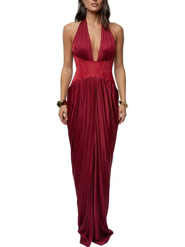 JLUXLABEL Drape & Destiny Halter Dress - Red