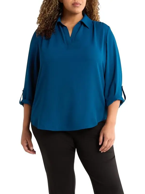 Anne Klein Roll-tab Shirt - Baltic Teal