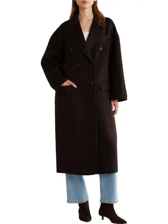 REISS Double-breasted Wool-blend Coat - Chocolate Brown