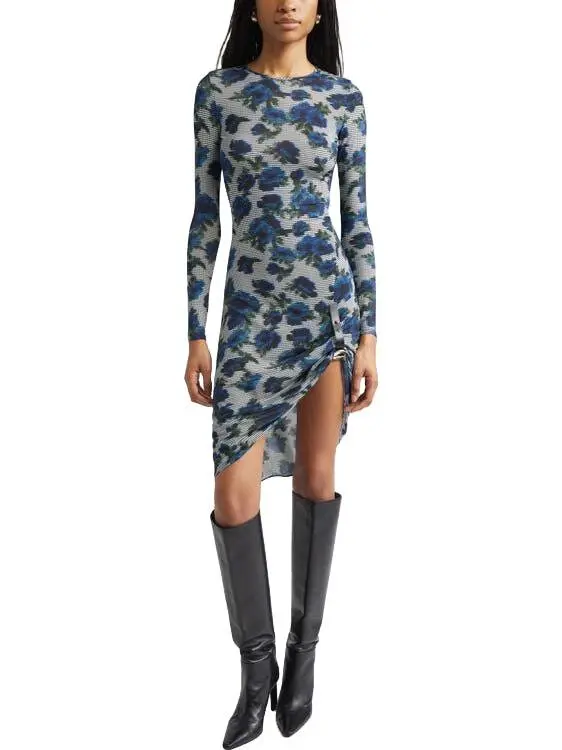 Coperni Suspended Ascii Floral Long-sleeve Jersey Dress - Print-blue