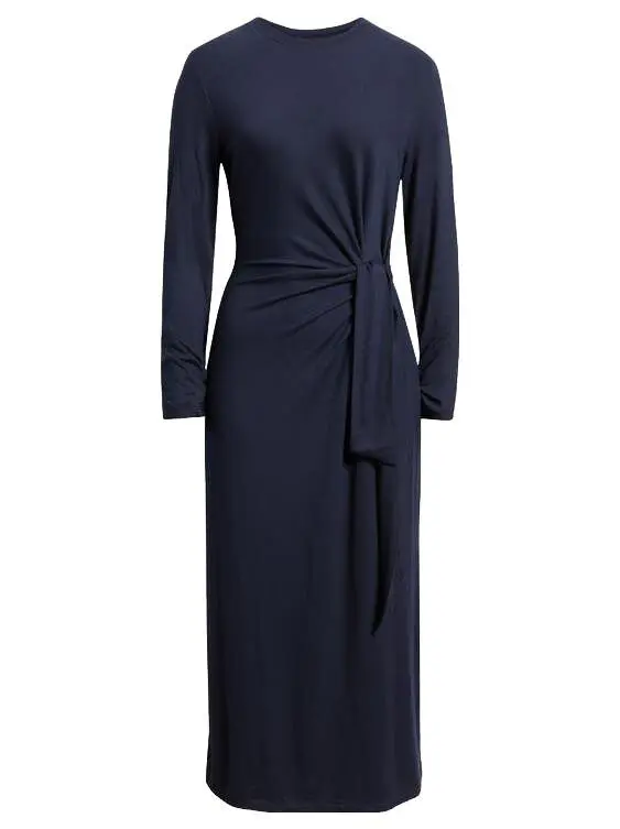 Hugo Boss Side Tie Long Sleeve Midi Dress - Dark Blue