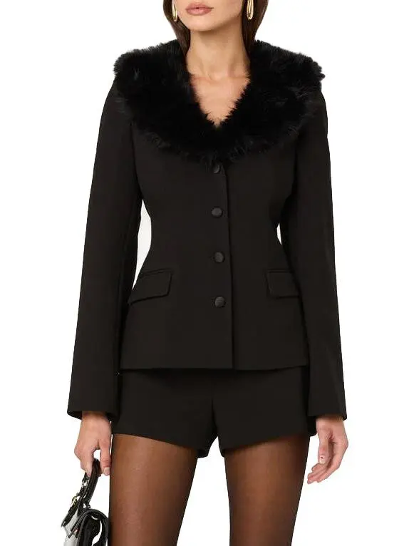 Astr The Label Stefani Jacket With Faux Fur Collar - Black