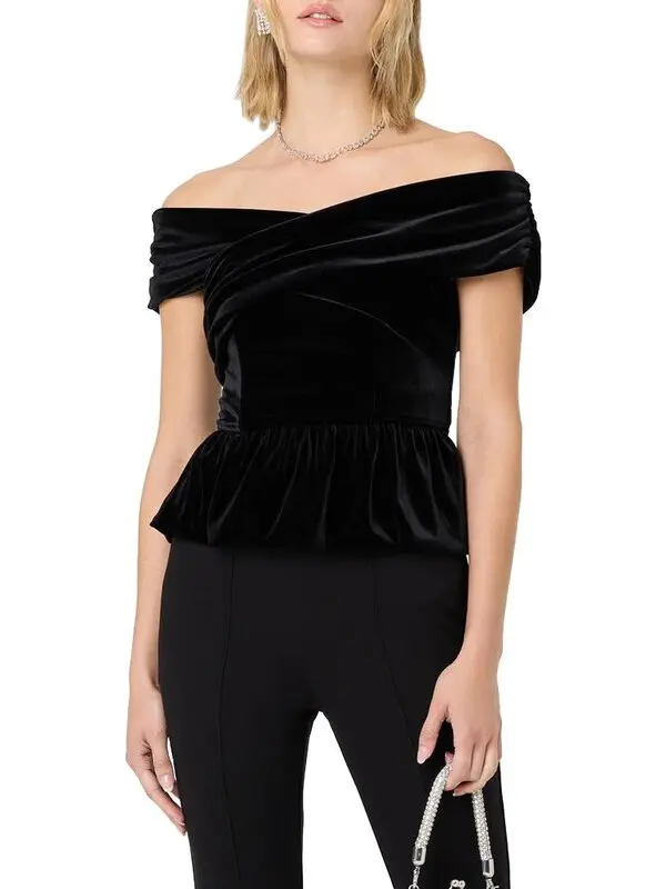 Astr The Label Tenille Velvet Off-the-shoulder Top - Black